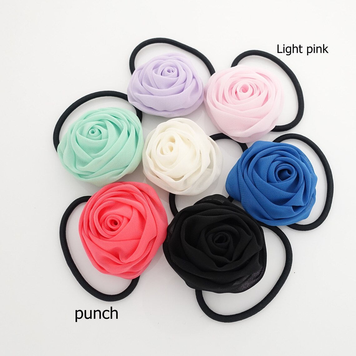 Chiffon Mini Rose Decorated Hair Elastic Ponytail Holder - Etsy