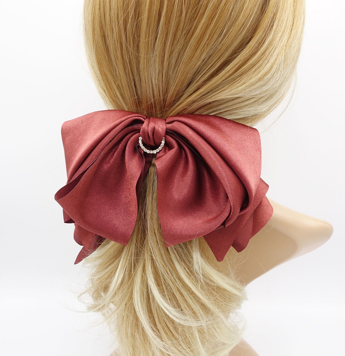 Satin Hair Bow Layered Hair Bow Rhinestone Hair Bow for - Etsy