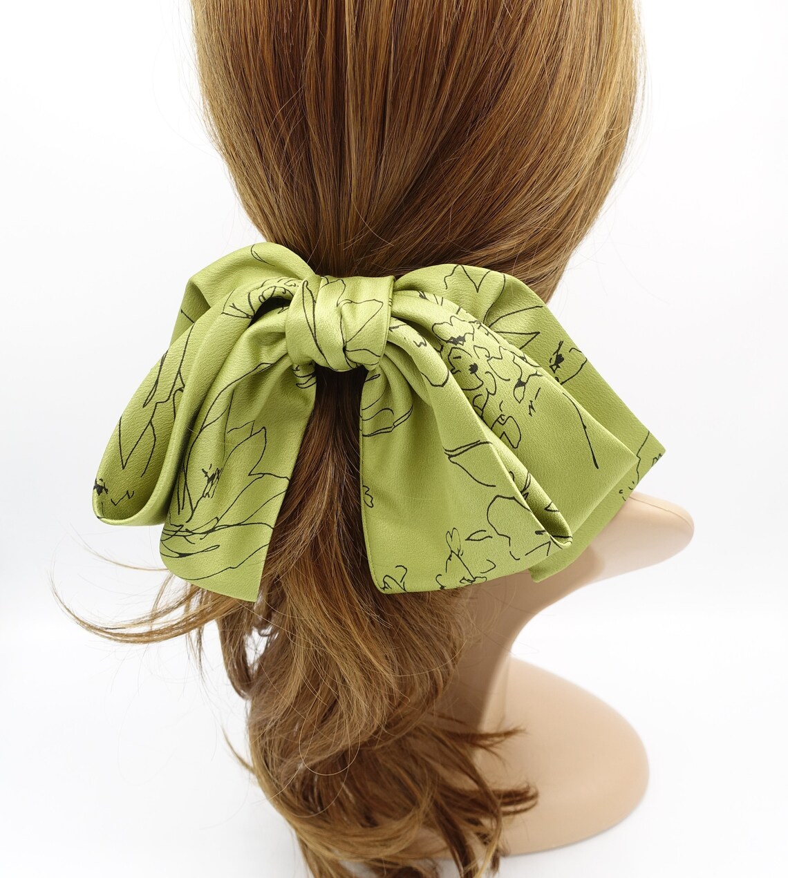 Flower Print Satin Hair Bow Double Layered Droopy Bow Hair - Etsy