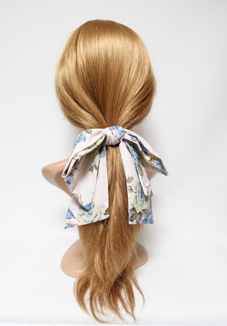 Big Flower Print Pattern Layered Droopy Tail Bow French Barrette ...