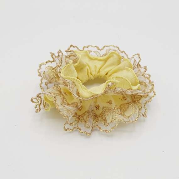 Golden Thread Mesh Lace Chiffon Scrunchies Woman Elastic Hair | Etsy