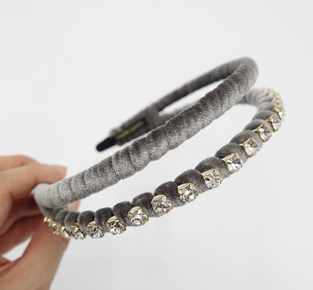 Rhinestone Embellished Double Headband Velvet Wrap Hairband - Etsy