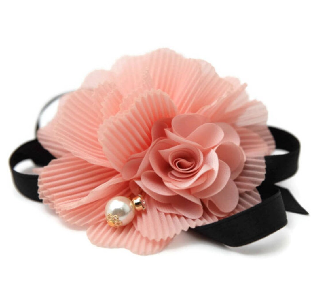 Pleated Flower Black Bow Knot Decorated Elastic Ponytail Holder Women ...