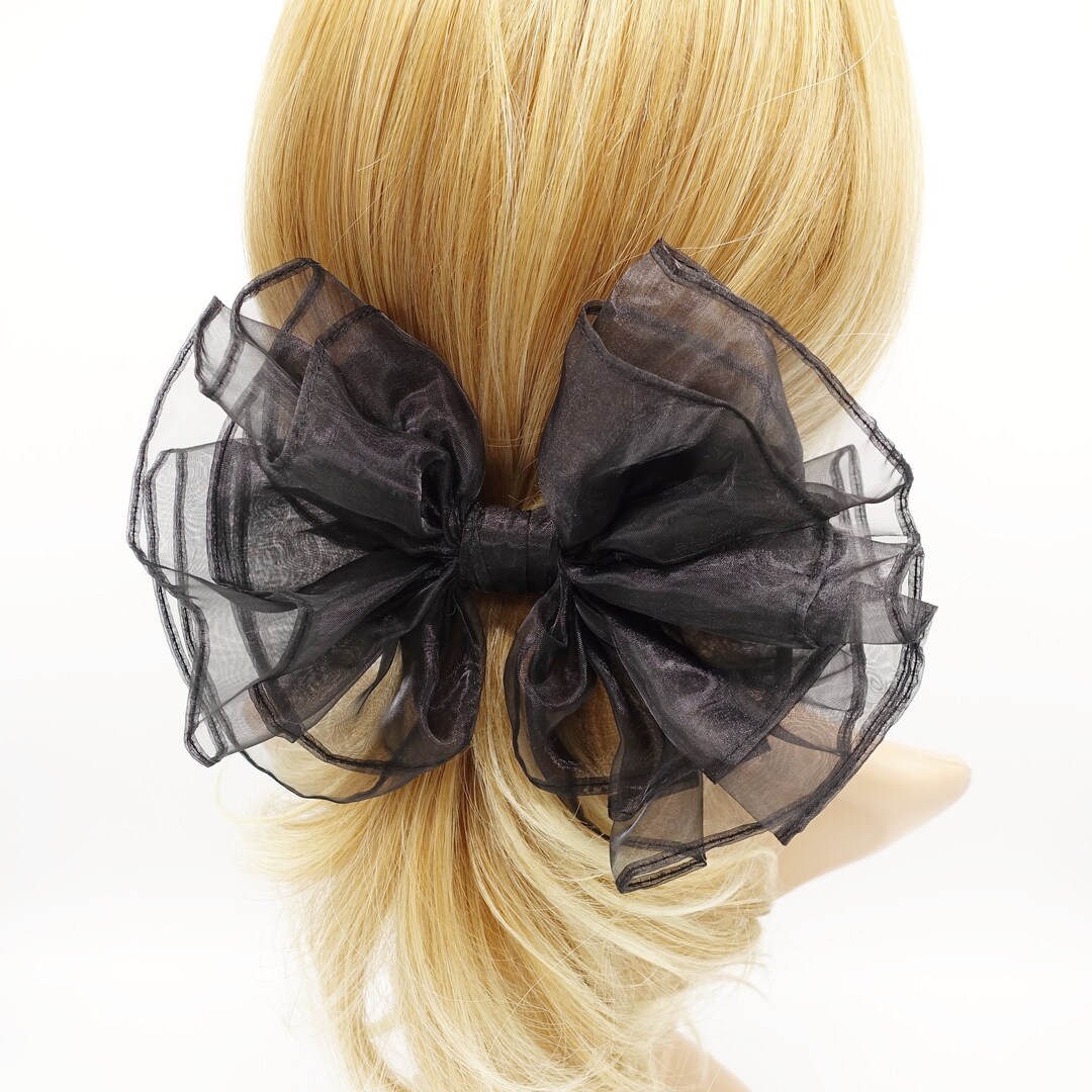 Organza Layered Hair Bow Sheer Fabric Voluminous Hair Accessory for ...