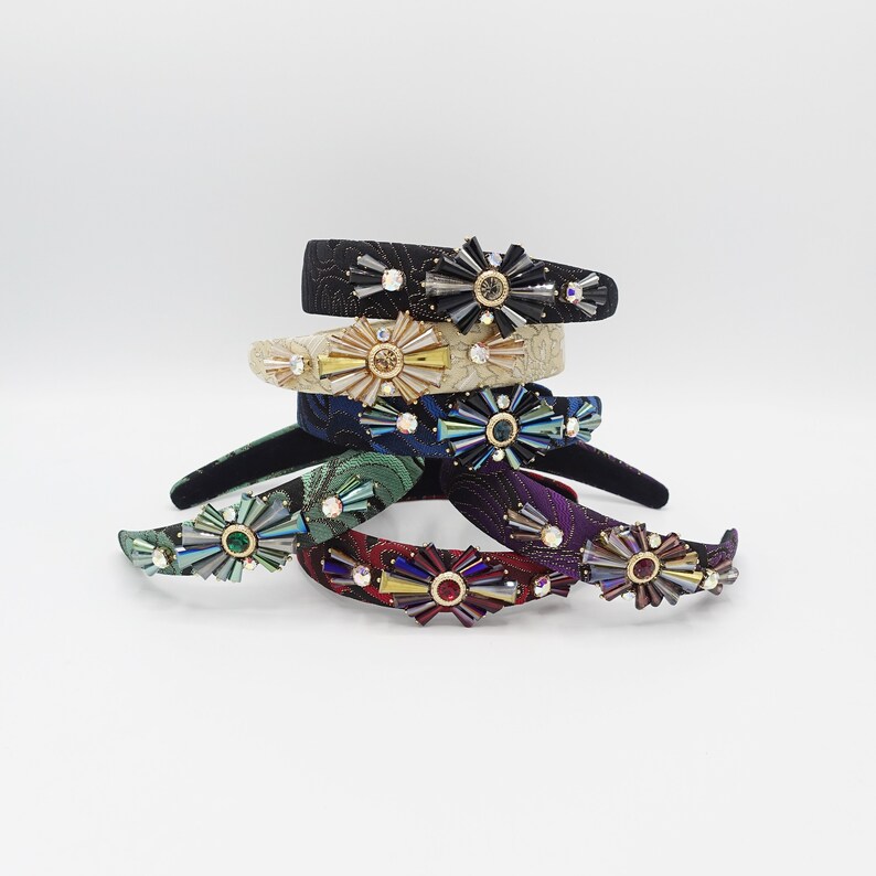 Color Crystal Rhinestone Embellished Jacquard Headband - Etsy