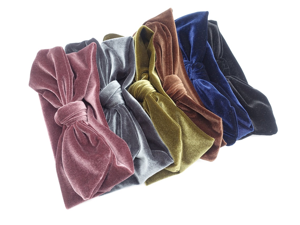 Wire velvet bow knot turban headband women elastic hairband | Etsy