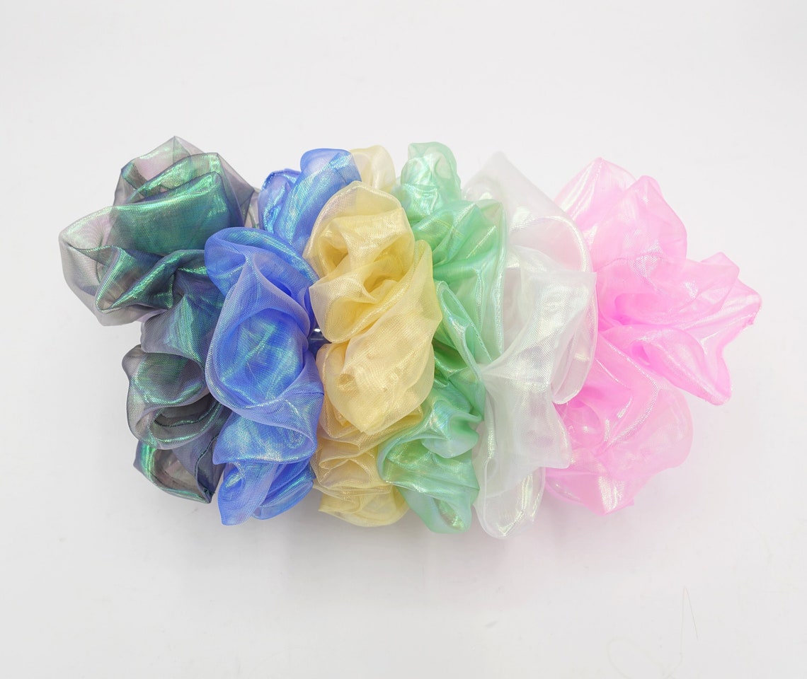 Organza iridescent scrunchies glossy sheer hair elastic | Etsy