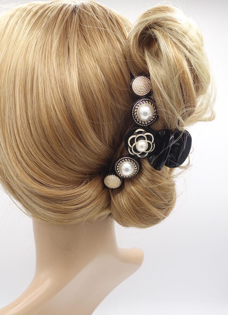 Pearl & Button Embellished Hair Claw: Elegant Modern Style - Etsy
