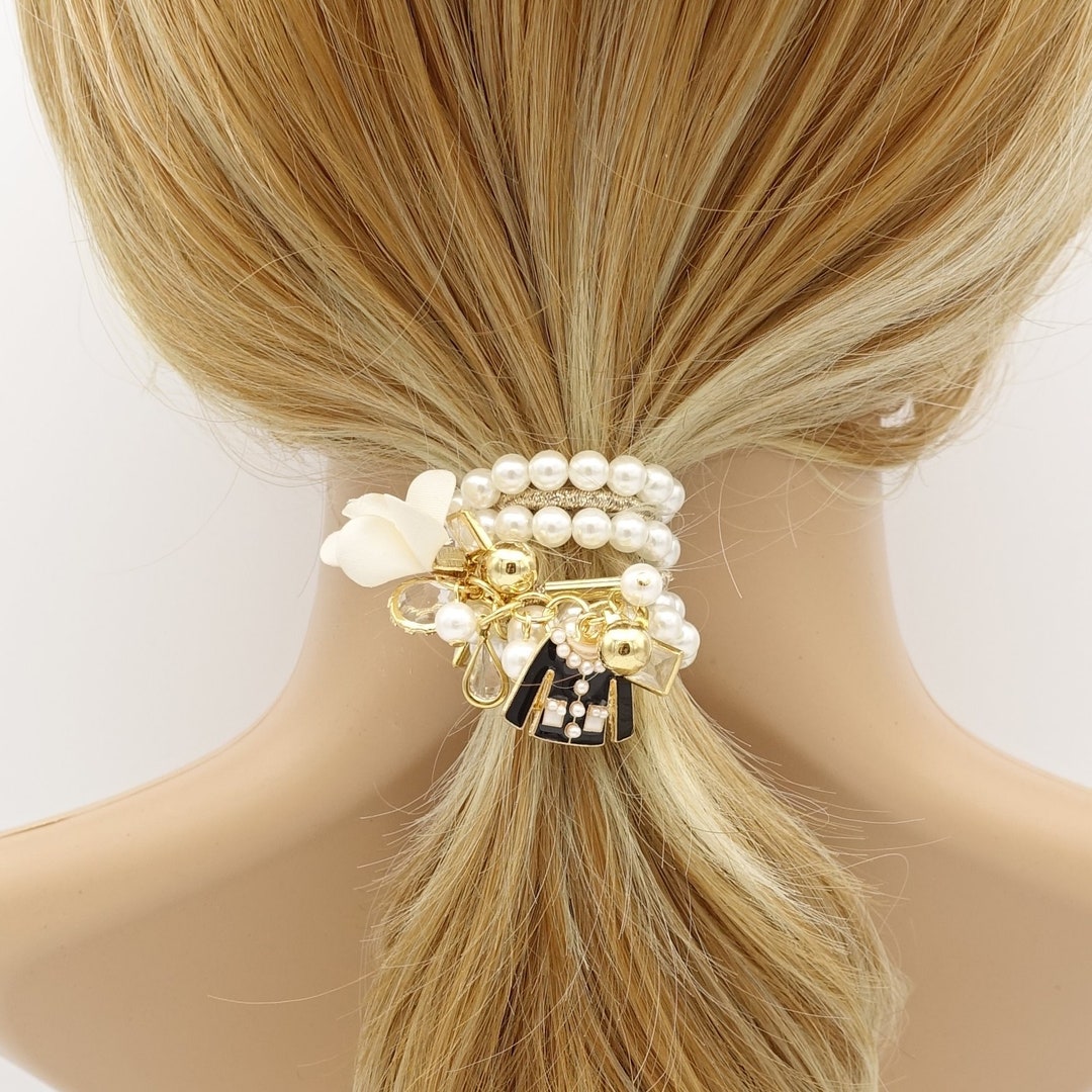 Pearl Beaded Multi Strands Hair Elastic Ponytail Holder Embellished ...