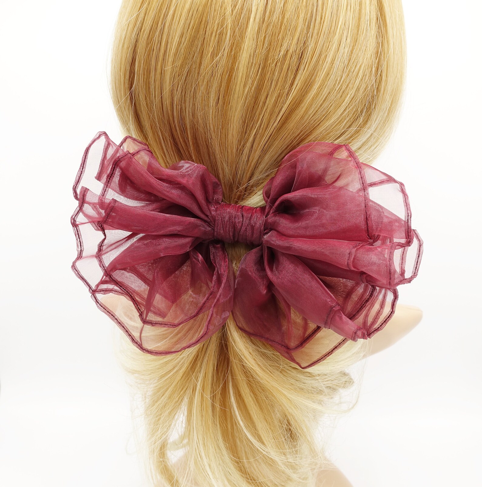 Organza Layered Hair Bow Sheer Fabric Voluminous Hair Accessory for ...