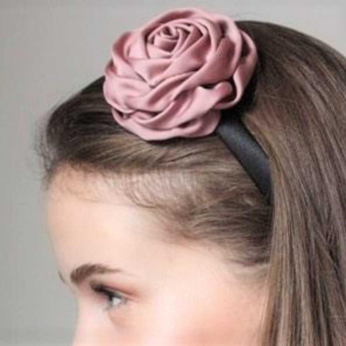 Satin Rose Decorated Black Satin Headband Flower Hairband - Etsy