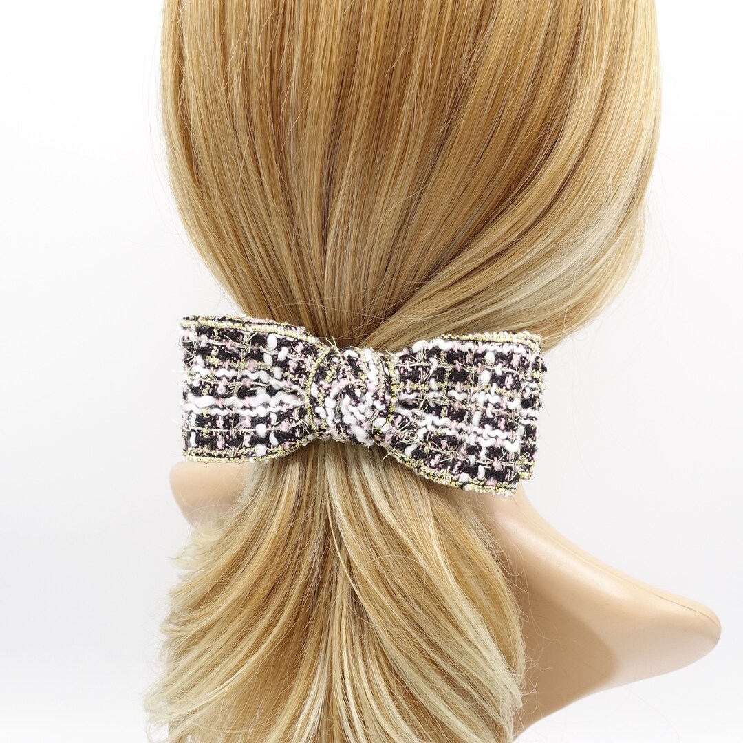Tweed Hair Bow: Golden Edge Barrette - Etsy