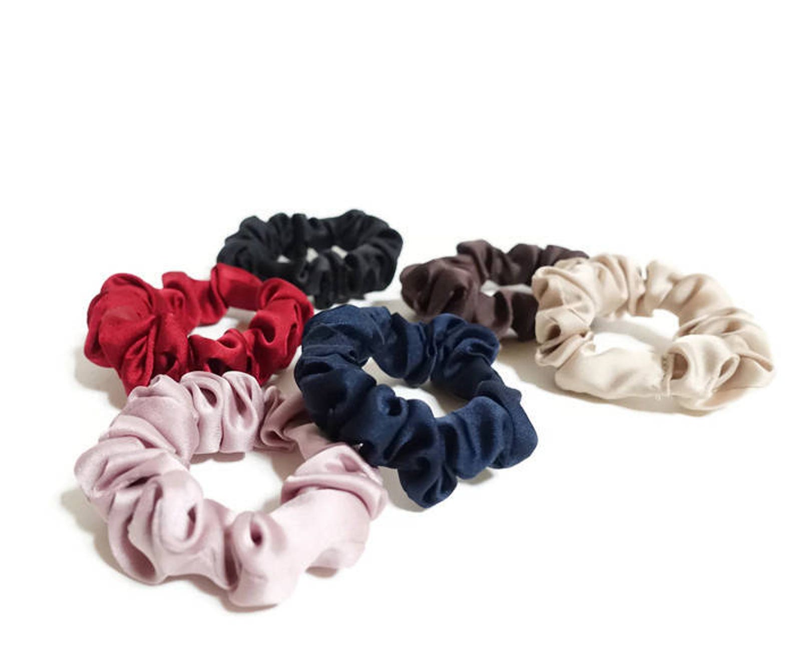 A Set of 6 Thin Satin Scrunchies Ponytail Holder Women | Etsy