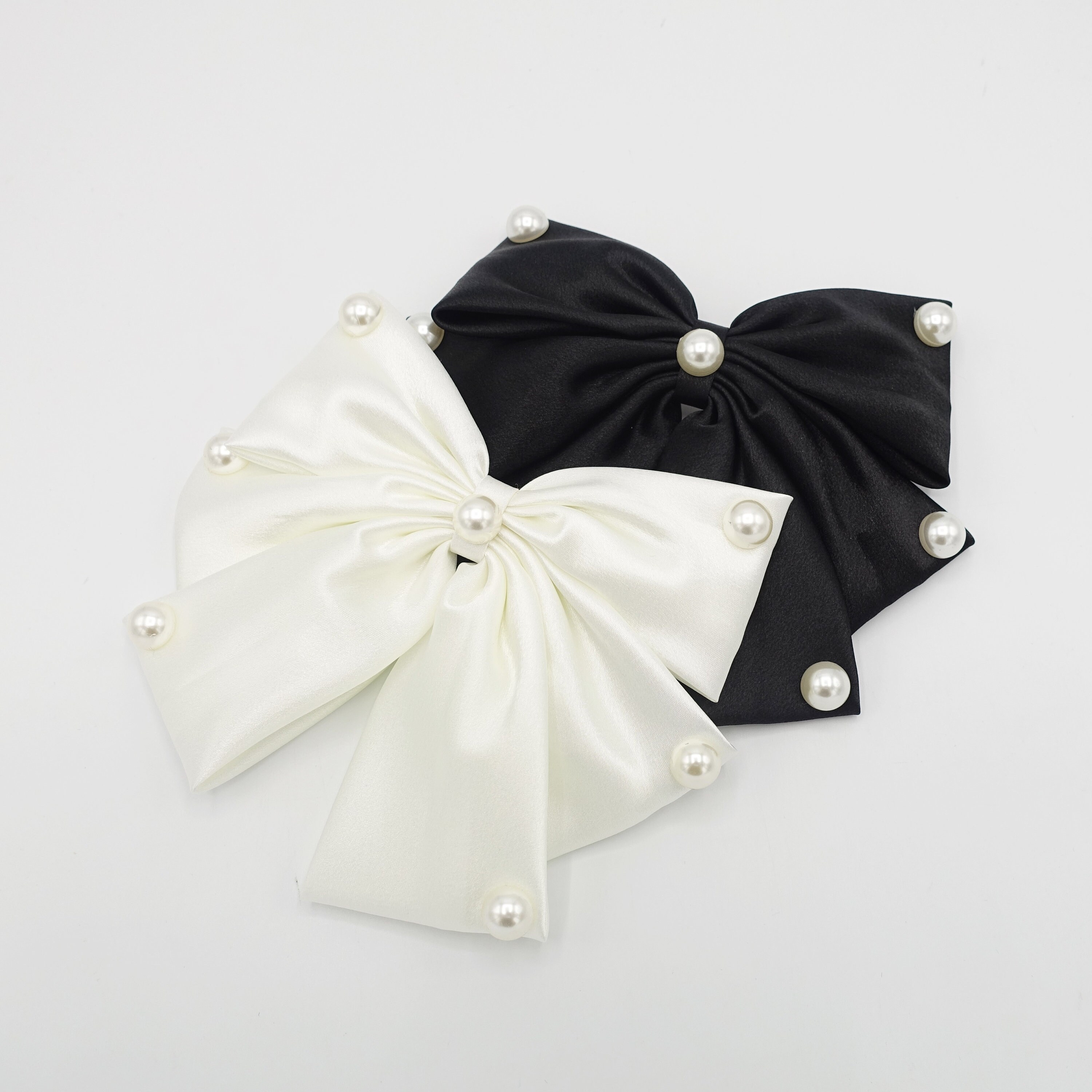 Pearl embellished satin hair bow for women | Etsy