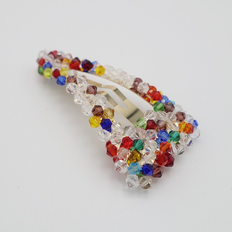 Rainbow Crystal Beaded Snap Clip Wood Embellished Hair Clip - Etsy