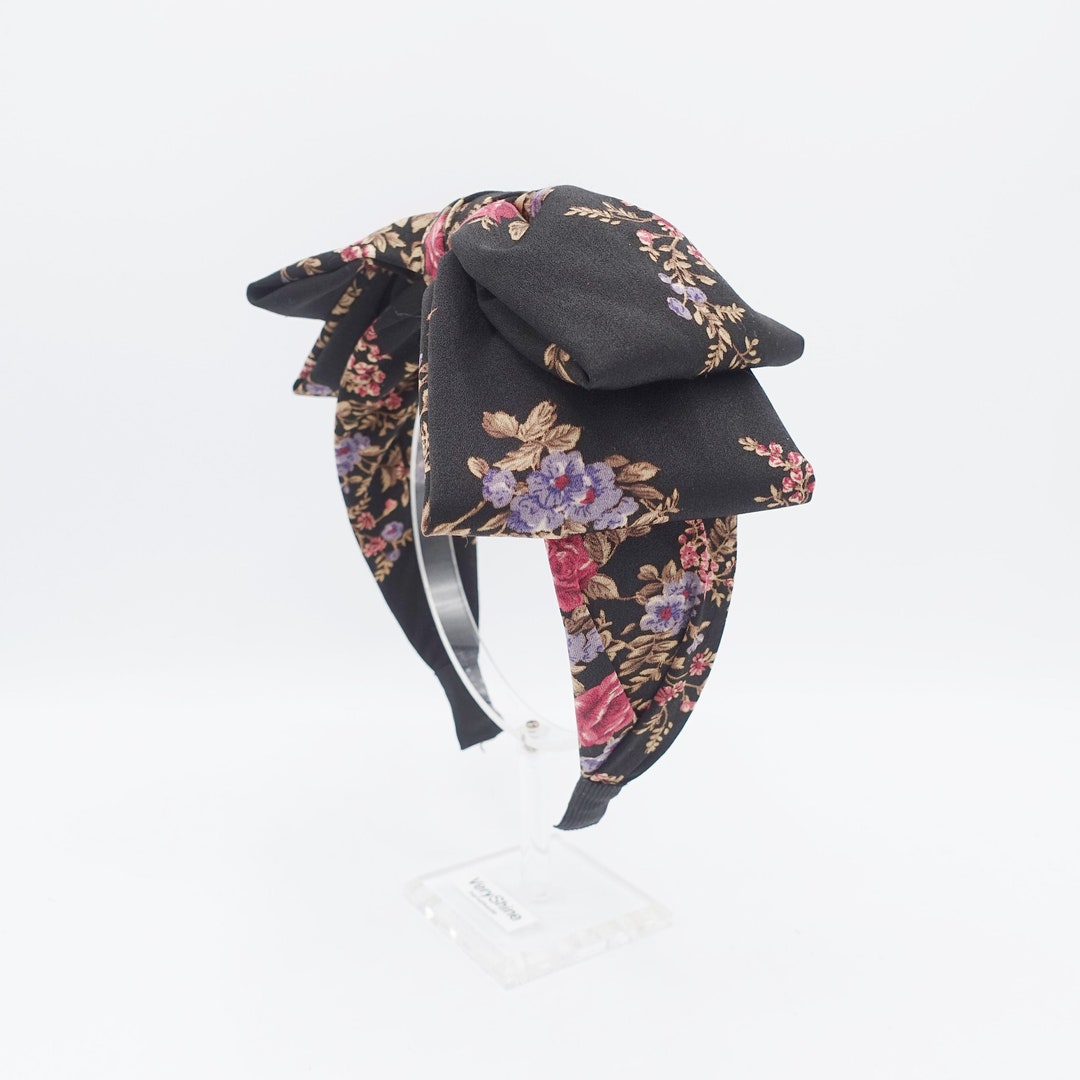 Floral Double Layered Bow Headband Big Bow Hairband Hair Accessory for ...