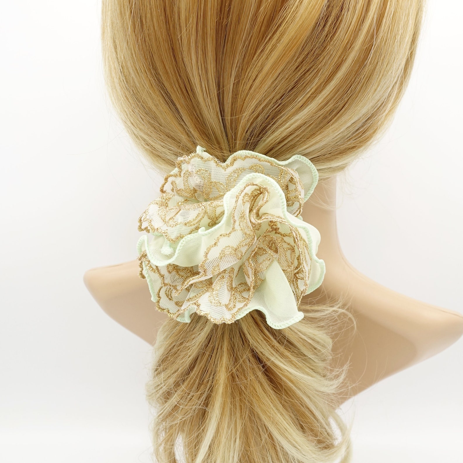 Golden Thread Mesh Lace Chiffon Scrunchies Woman Elastic Hair ...