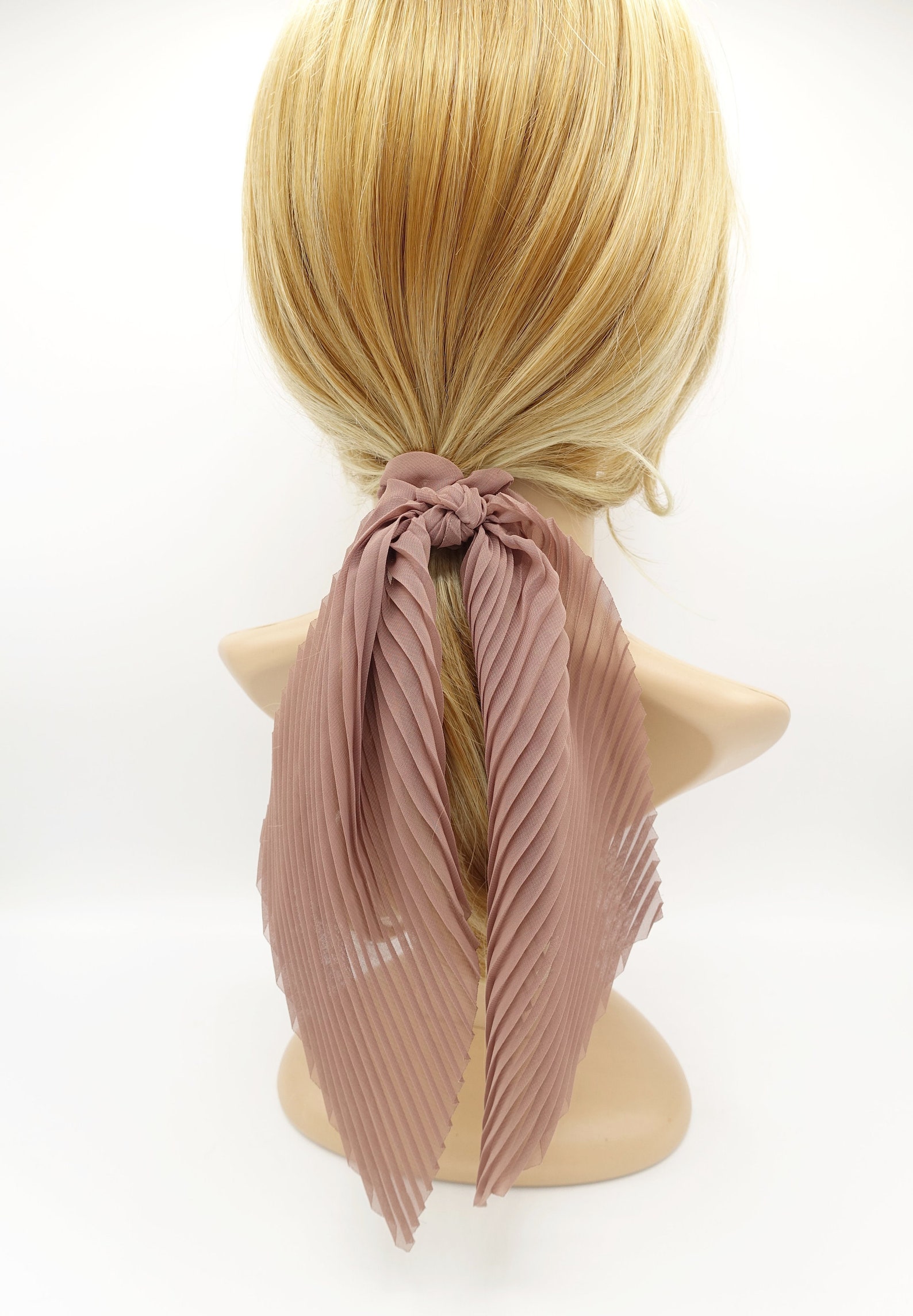 Pleated Scrunchies Chiffon Bow Long Tail Scarf Hair Tie Scrunchie Women ...