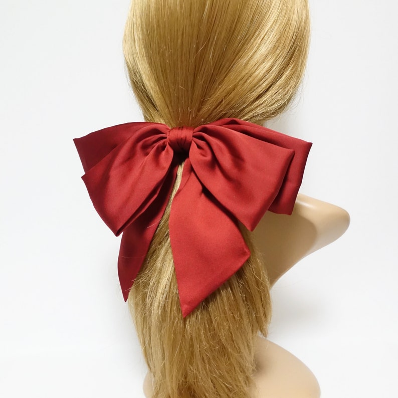 Big Satin Layered Bow With Tail Glossy Bow French Barrette for - Etsy