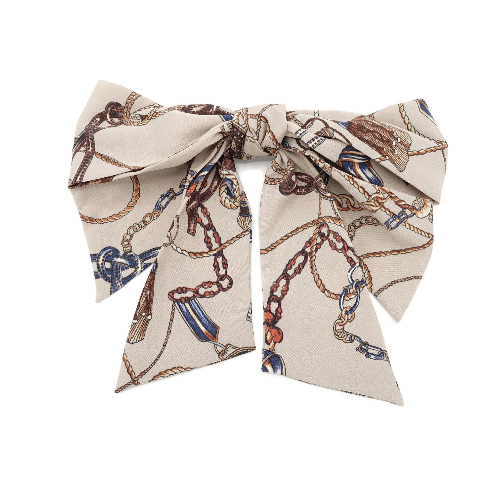 Tassel Chain Print Layered Droopy Tail Bow French Barrette - Etsy