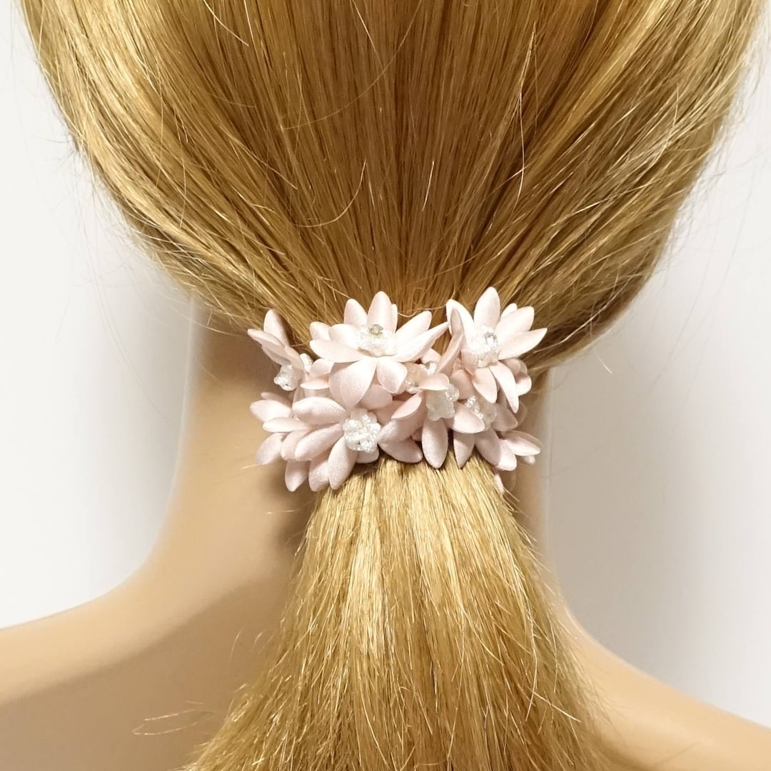 Rhinestone Hair Elastics Flower Petal Crochet Wrapped Elastic Ponytail ...