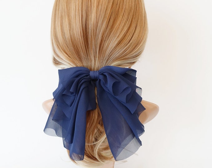 Chiffon Layer Pleated Hair Bow Droopy Woman Hair Accessory French ...