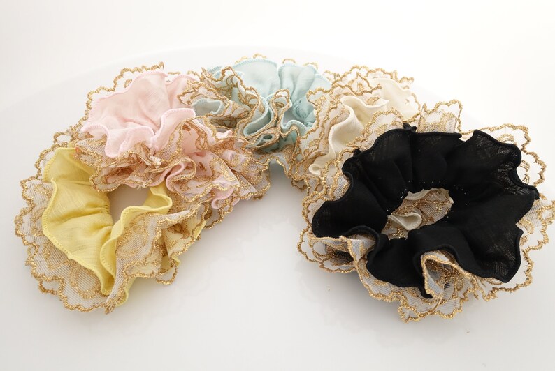 Golden Thread Mesh Lace Chiffon Scrunchies Woman Elastic Hair | Etsy