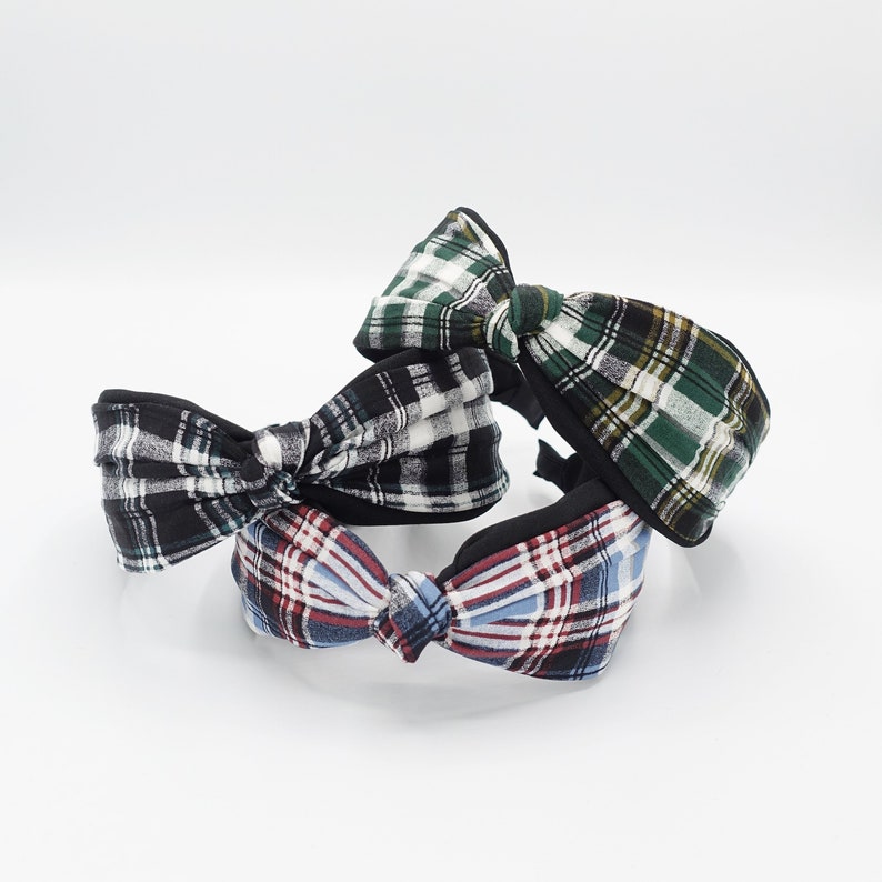 Plaid Check Headband Layered Knot Hairband Causal Woman Hair Accessory ...