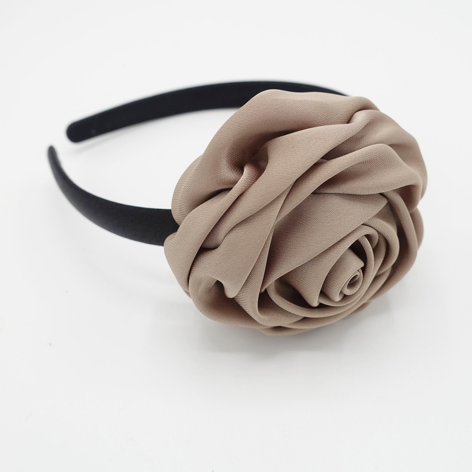 Satin Rose Decorated Black Satin Headband Flower Hairband - Etsy