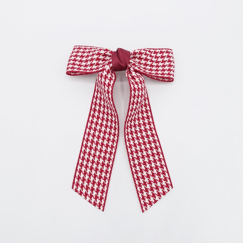 Houndstooth Longtail Hair Bow Check Basic Hair Barrette for Women - Etsy