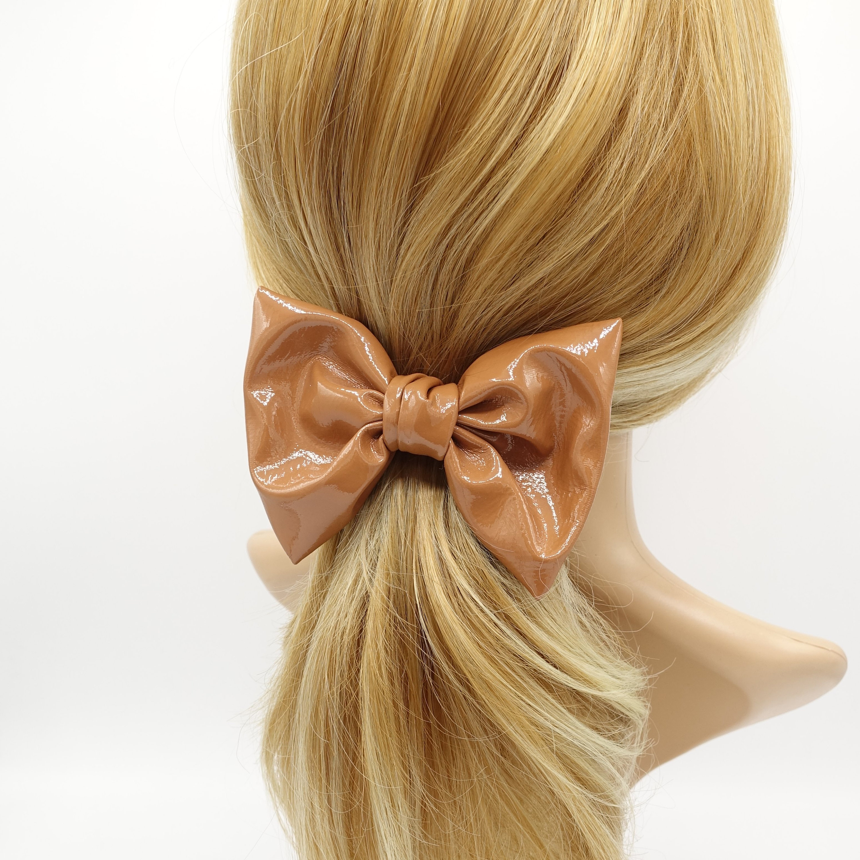 Glossy Patent Leather Hair Bow Barrette Casual Hair Accessory for Women ...