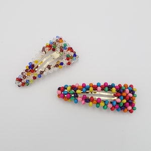 Rainbow Crystal Beaded Snap Clip Wood Embellished Hair Clip Woman Hair ...