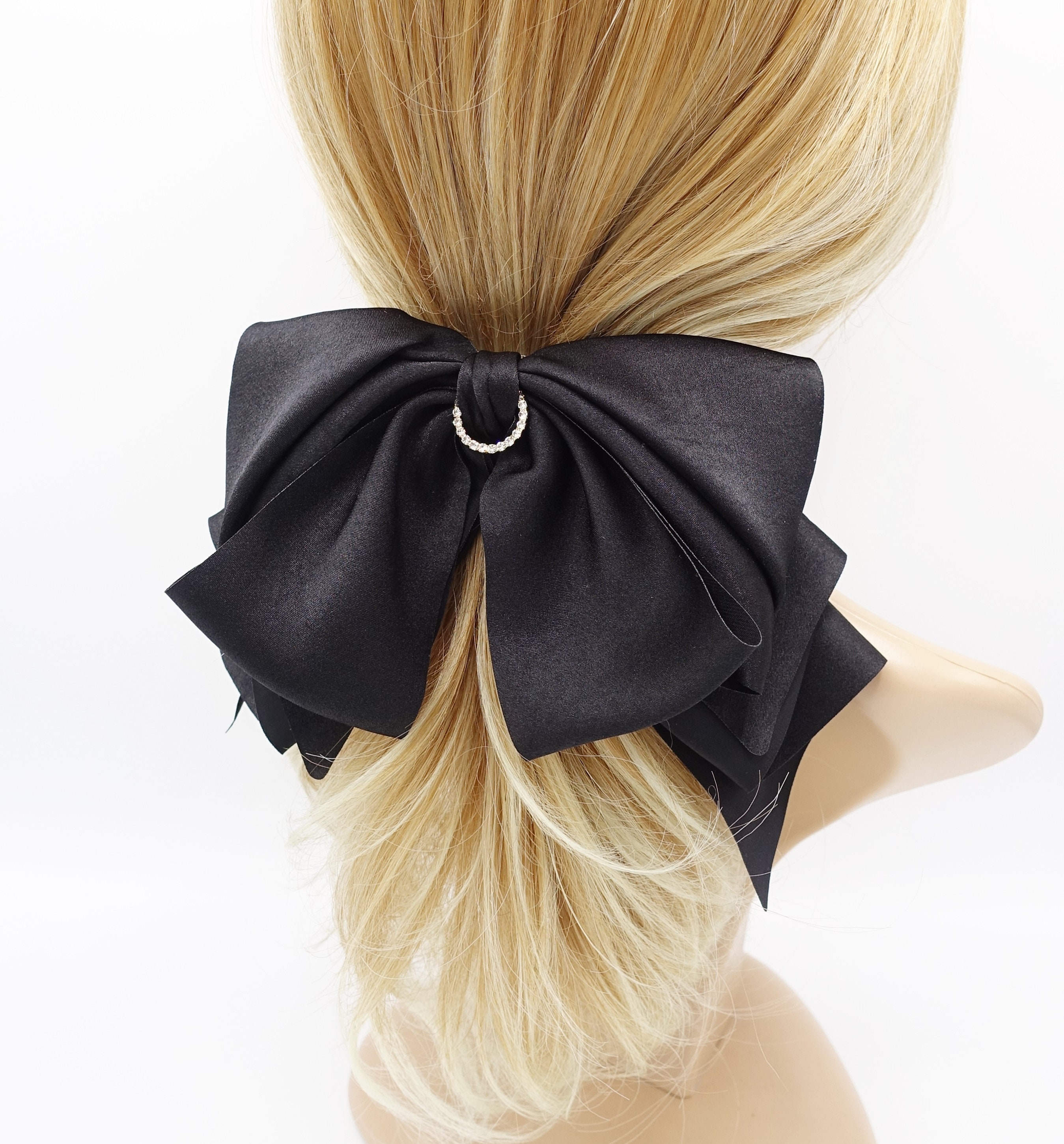 Satin Hair Bow Layered Hair Bow Rhinestone Hair Bow for - Etsy