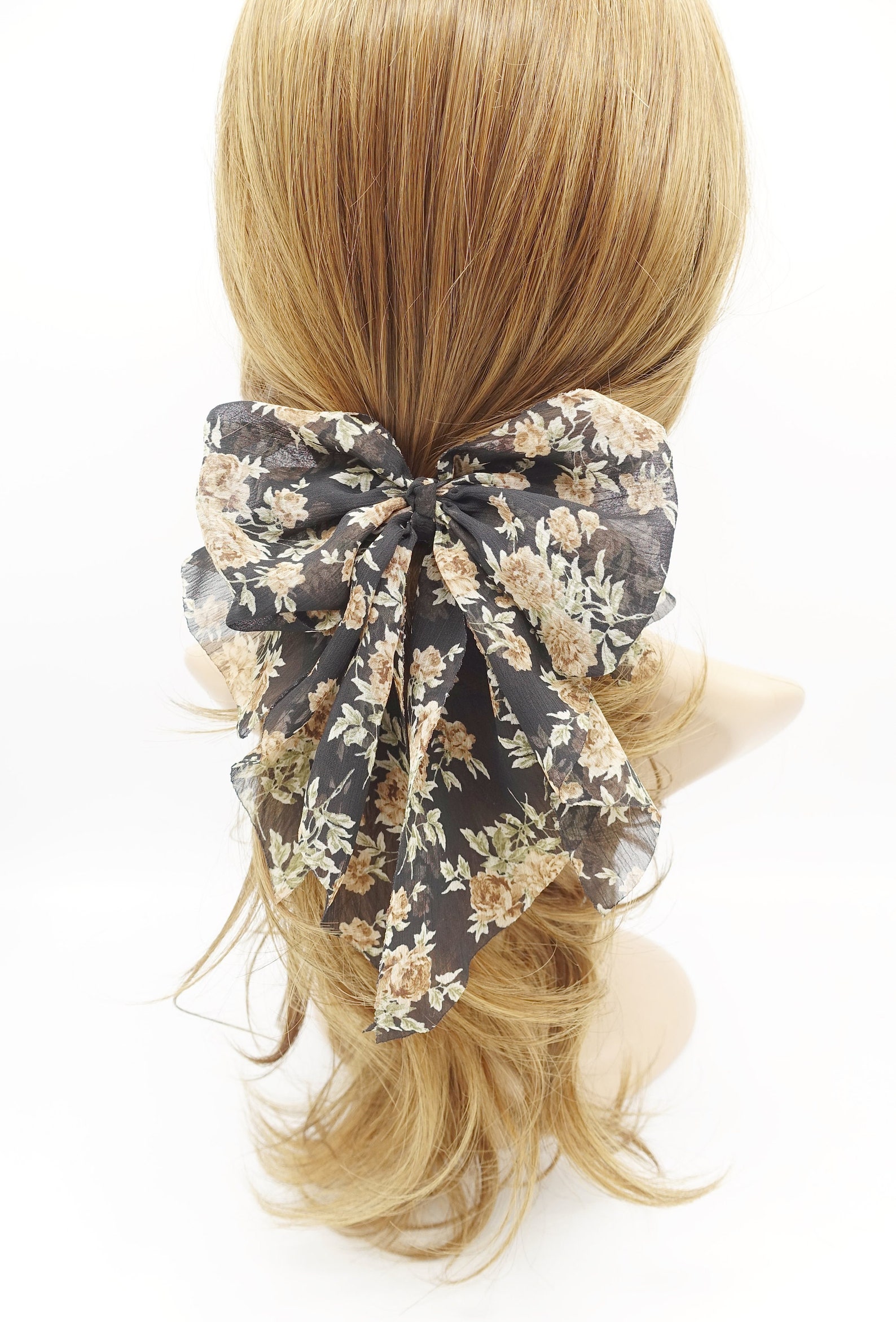 Flower Print Hair Bow Thin Sping New Hair Bow Floral Chiffon - Etsy