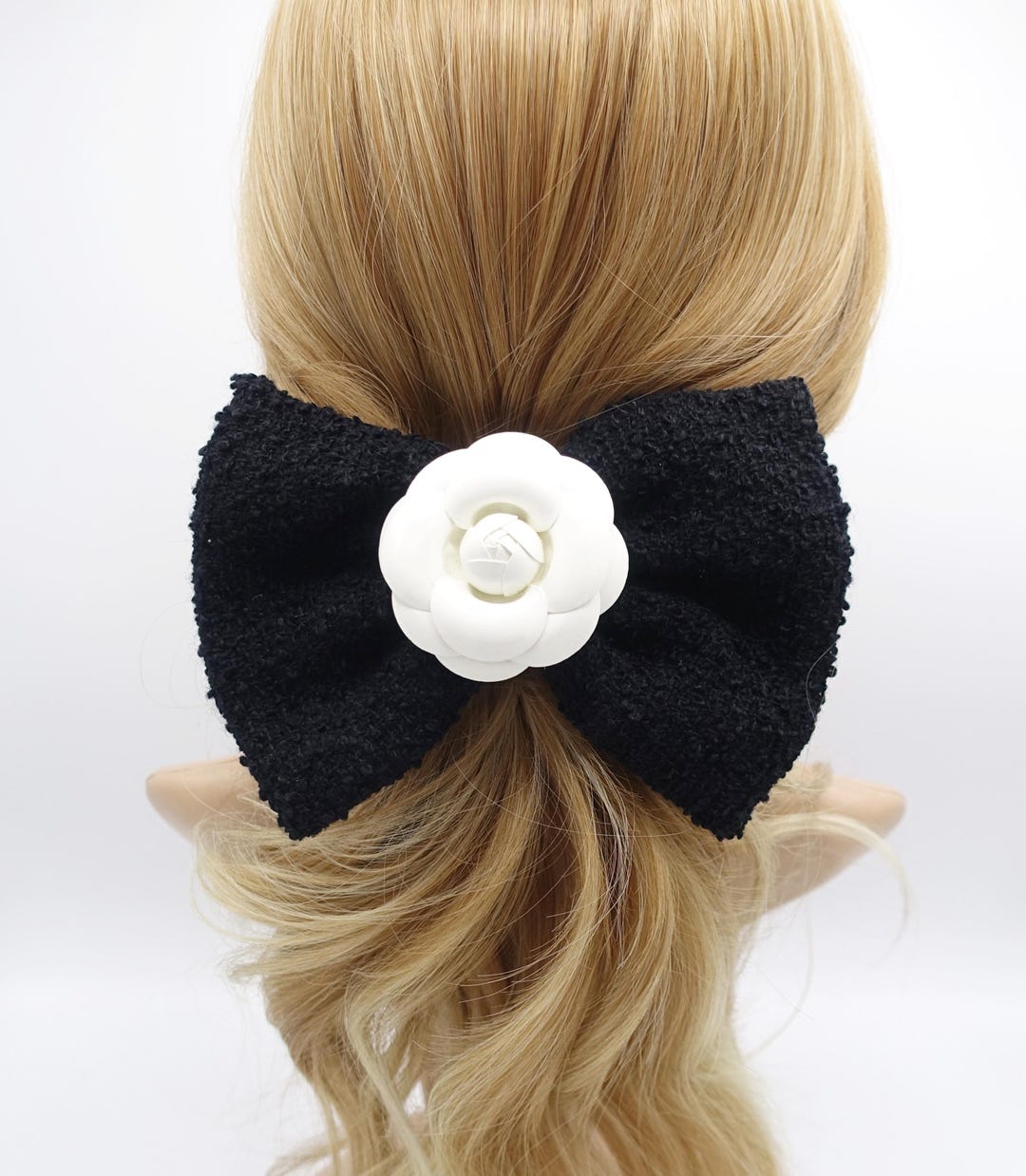Black Tweed Hair Bow: Camelia Flower Embellished - Etsy