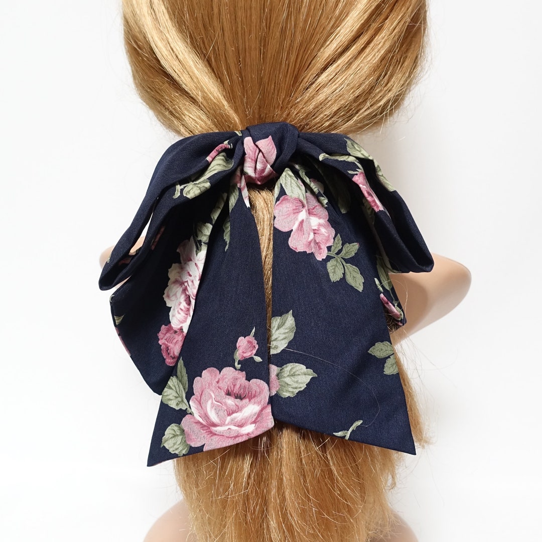 Big Flower Print Pattern Layered Droopy Tail Bow French Barrette ...