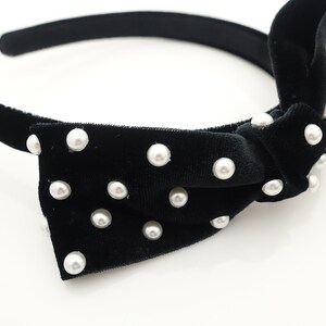 Pearl Bow Decorated Double Velvet Headband Soft Velvet Fashion Hairband ...