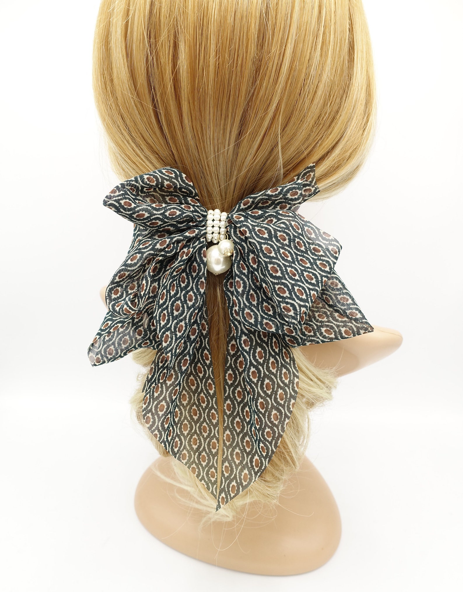 Retro Print Hair Bow Chiffon Hair Accessory for Women - Etsy