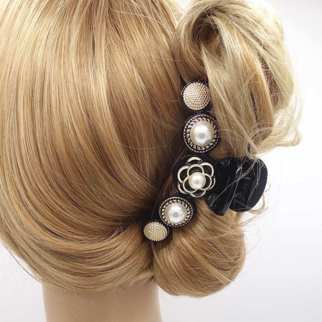 Pearl & Button Embellished Hair Claw: Elegant Modern Style - Etsy