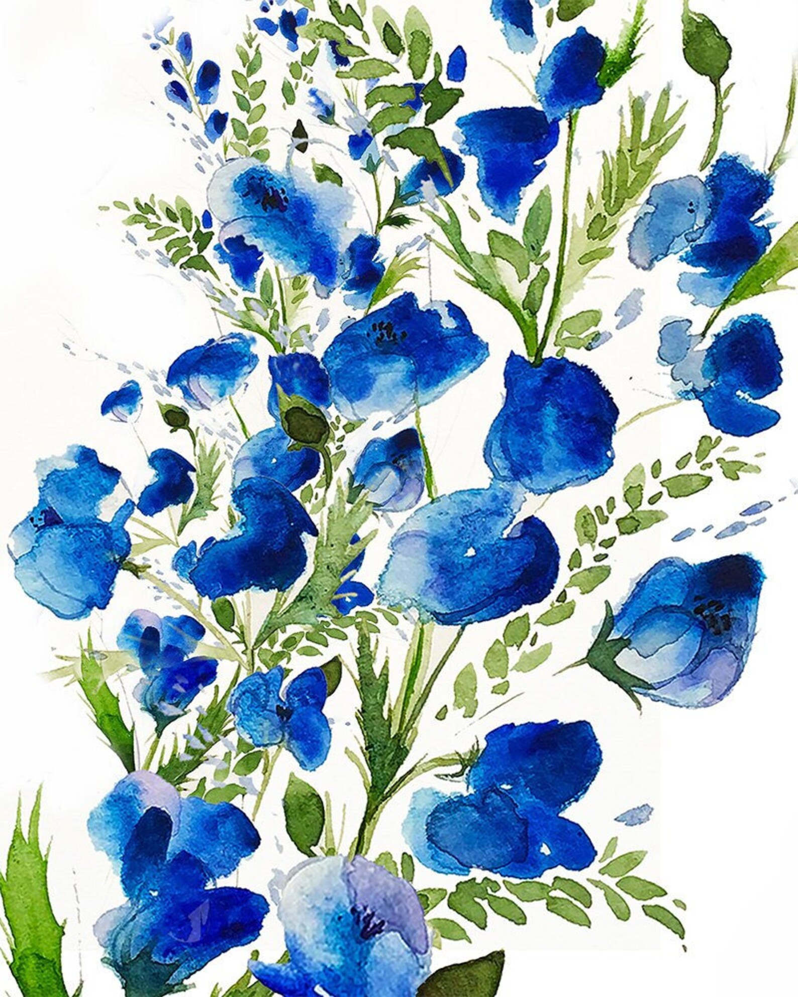 Flower Art Watercolor Flowers Blue and White Giclee Print - Etsy