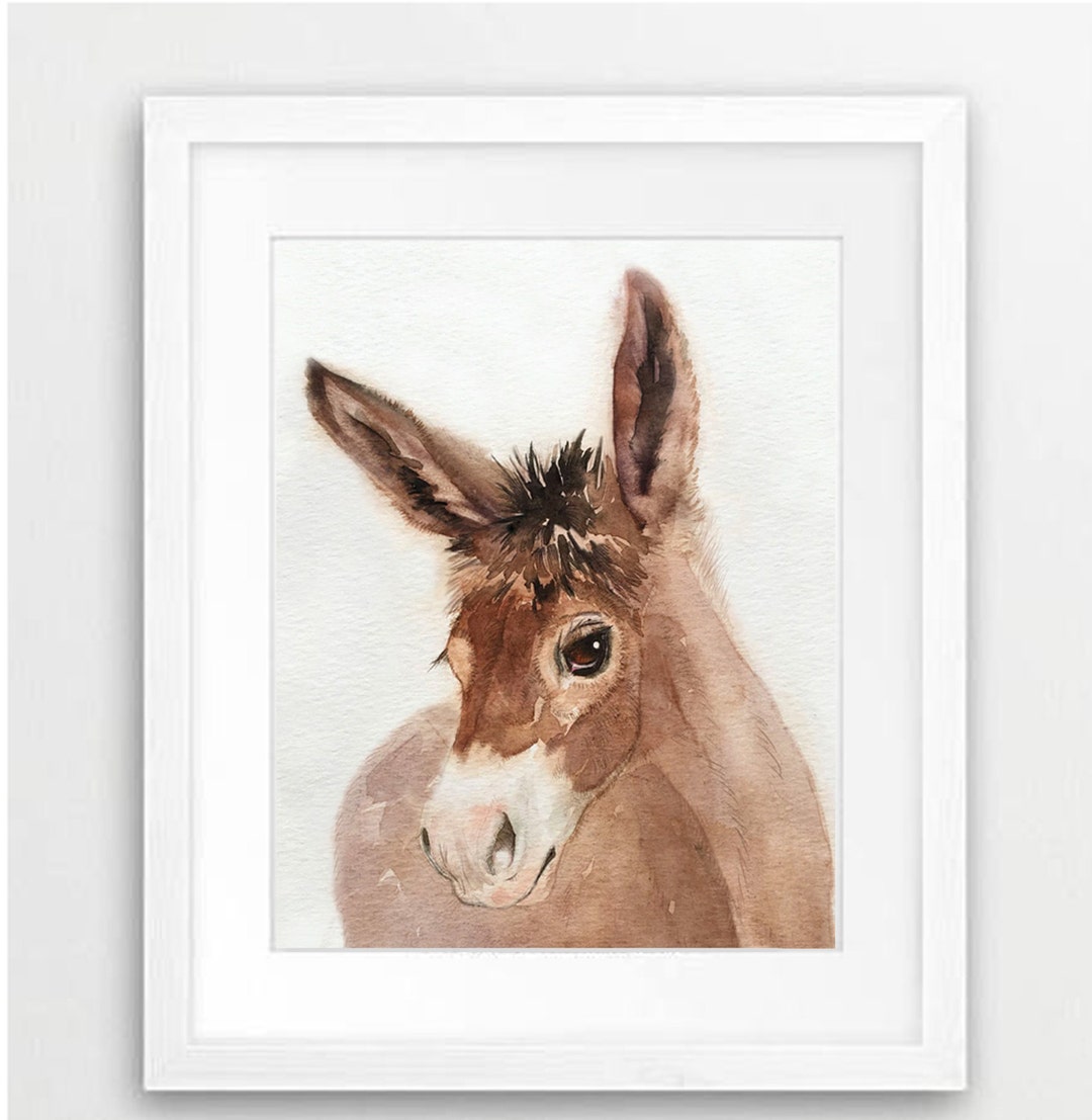 Donkey Watercolor Art, Nursery Wall Art Decor, Donkey Painting, Donkey ...