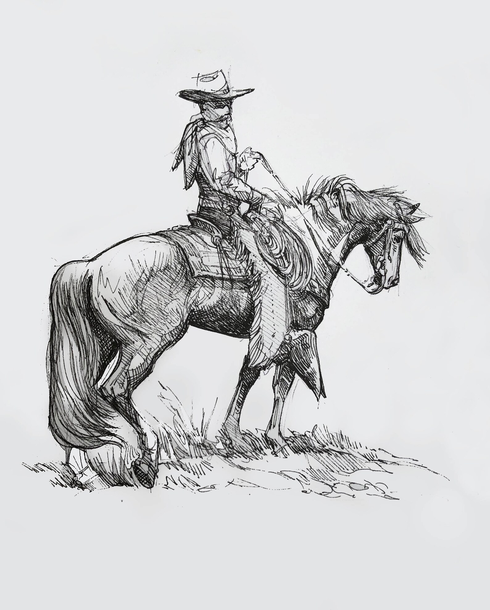 Horse Art, Pen and Ink Horse Print, Western Painting,gift for Horse ...