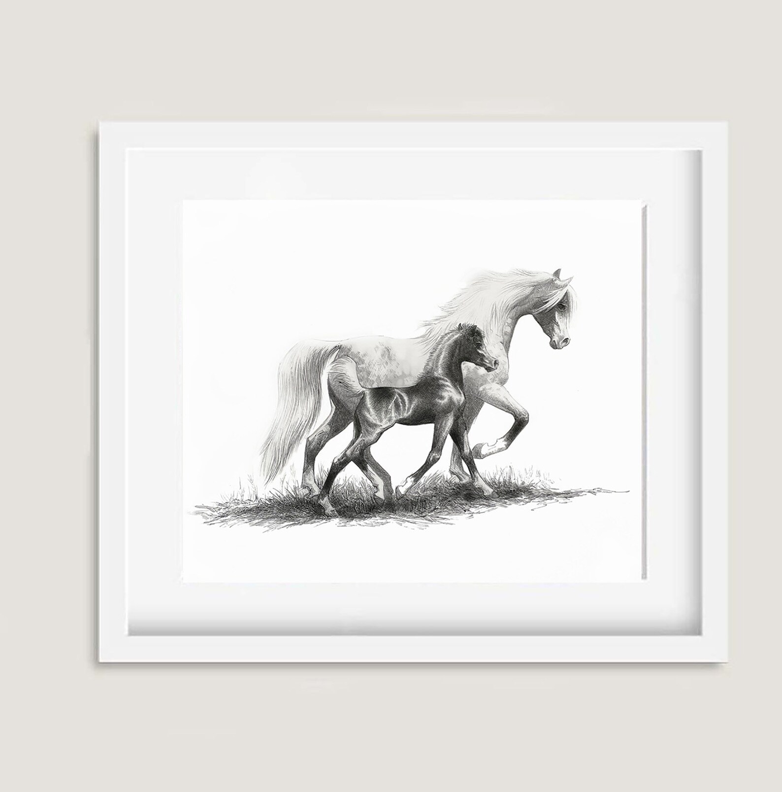 Mare and Foal Art Pen and Ink Drawinghorse Lovers Gift Cute - Etsy