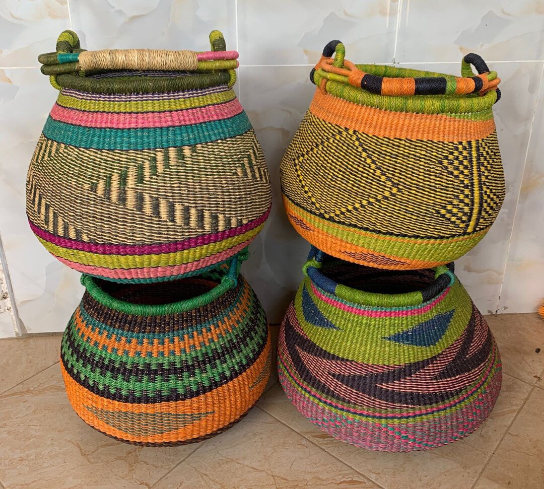 4 Large Bolga Market Basket Storage Basket grocery Bag Gift for Women ...