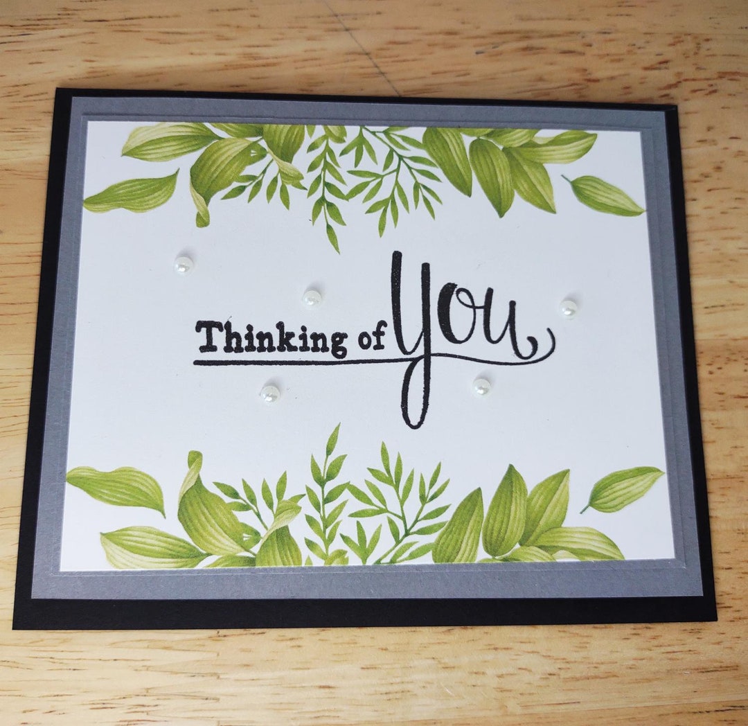 Thinking of You Blank Note Card, Green Foliage With Tiny Pearls, A2 ...