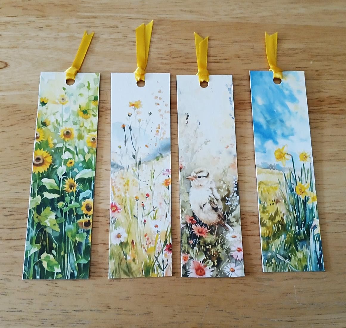 Handmade Bookmarks, Wildflowers Blue Sky and a Bird, Gift Idea ...