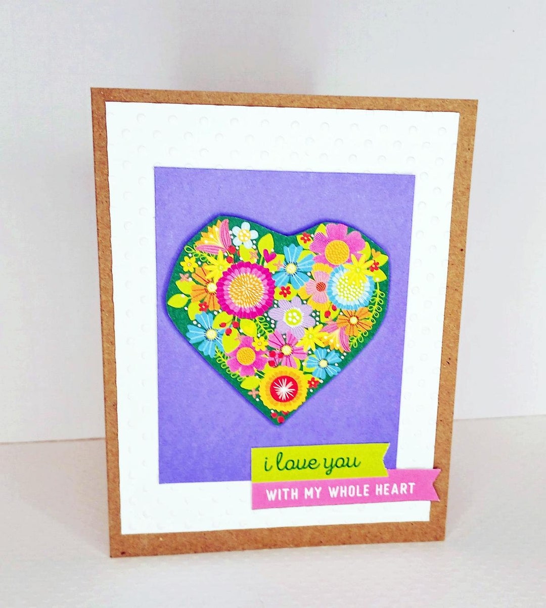 Large Flowery Heart Love Card, Handmade Blank Note Card, Embossed Swiss ...