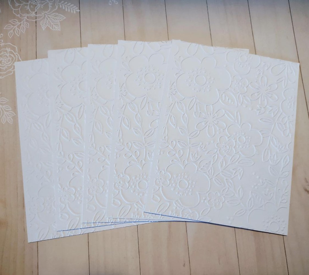 White Embossed Cardstock, Whimsical Flowers and Leaves, 5 Sheets, 4 ...