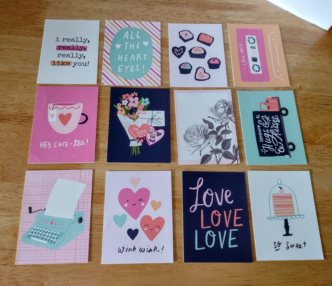 Valentine's Pocket Cards, Valentine's Journal Cards, 3x4, Set 12 ...