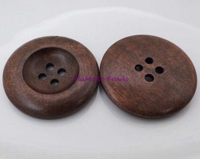 4 Large Wooden Buttons 35MM Brown Wood 4-hole Buttons - Etsy